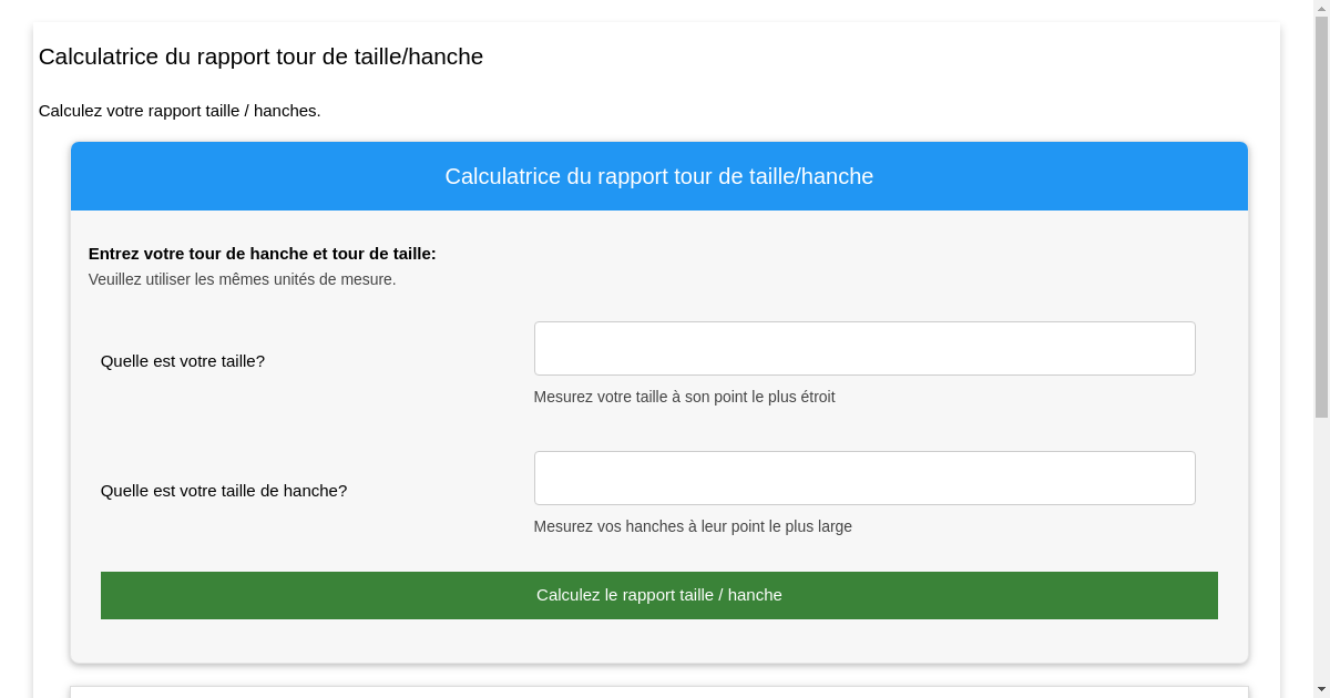 Calculatrice du rapport tour de taille/hanche
