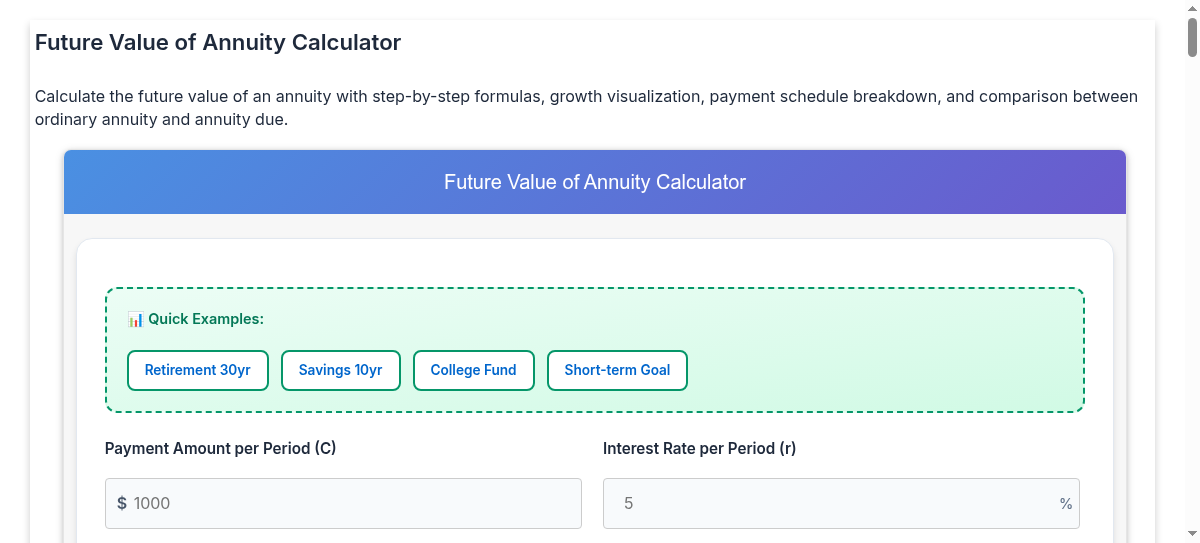 Future Value Of Annuity Calculator 8678