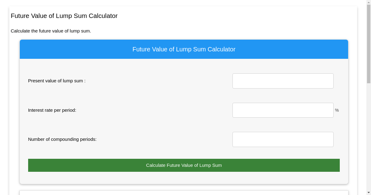 Future Value of Lump Sum Calculator