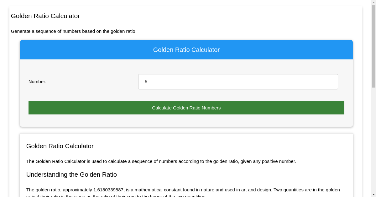 Golden Ratio Calculator