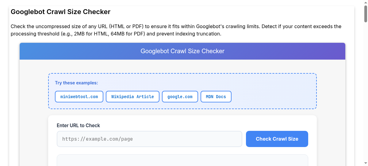 Googlebot Crawl Size Checker - Check Page Size for Google Crawl Limits