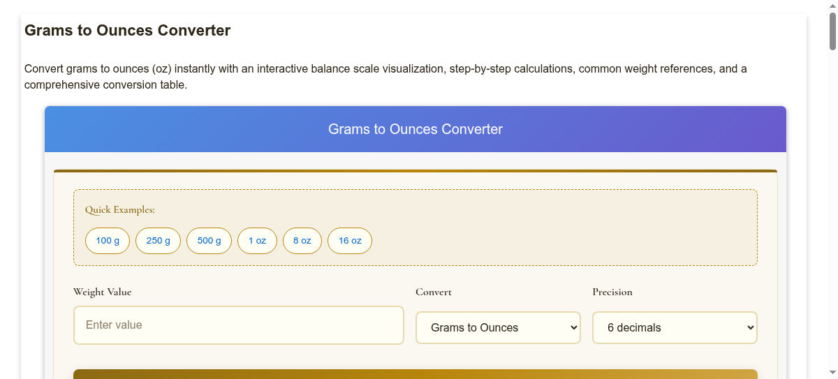 Grams to Ounces Converter - Convert g to oz with Visual Scale