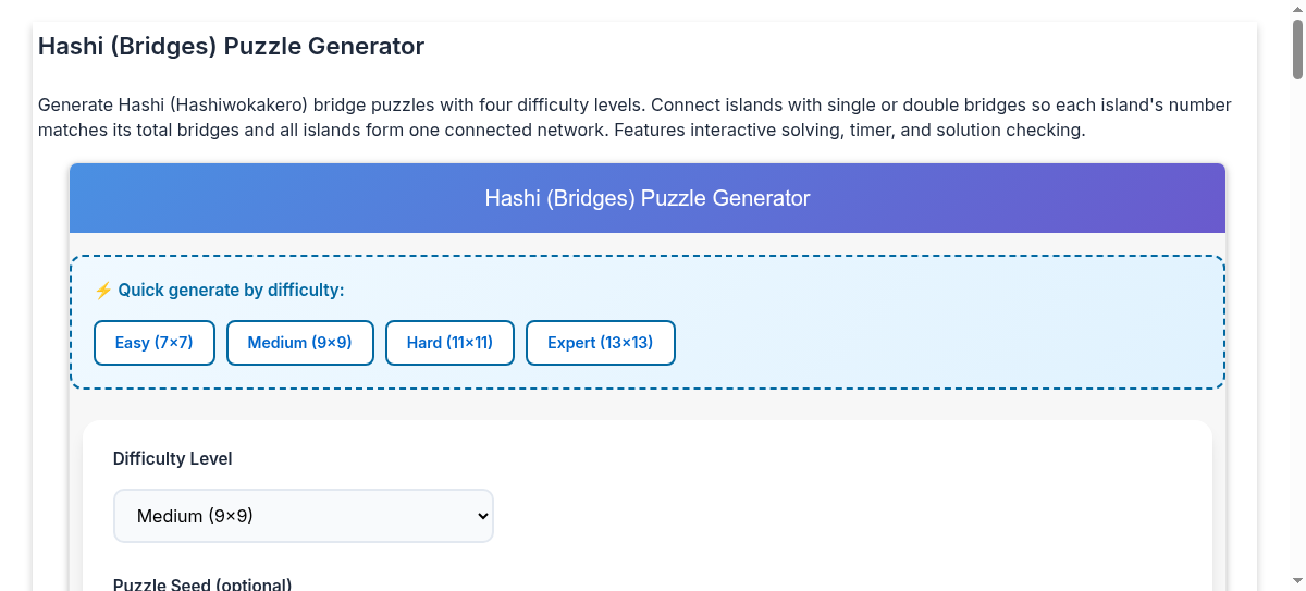 Online Hashi Puzzle Generator - Create Hashiwokakero Bridge Connection ...