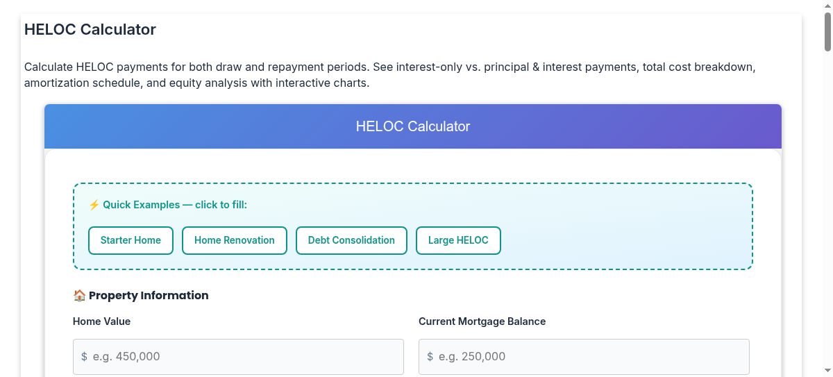 HELOC Calculator - Home Equity Line of Credit Payment Estimator