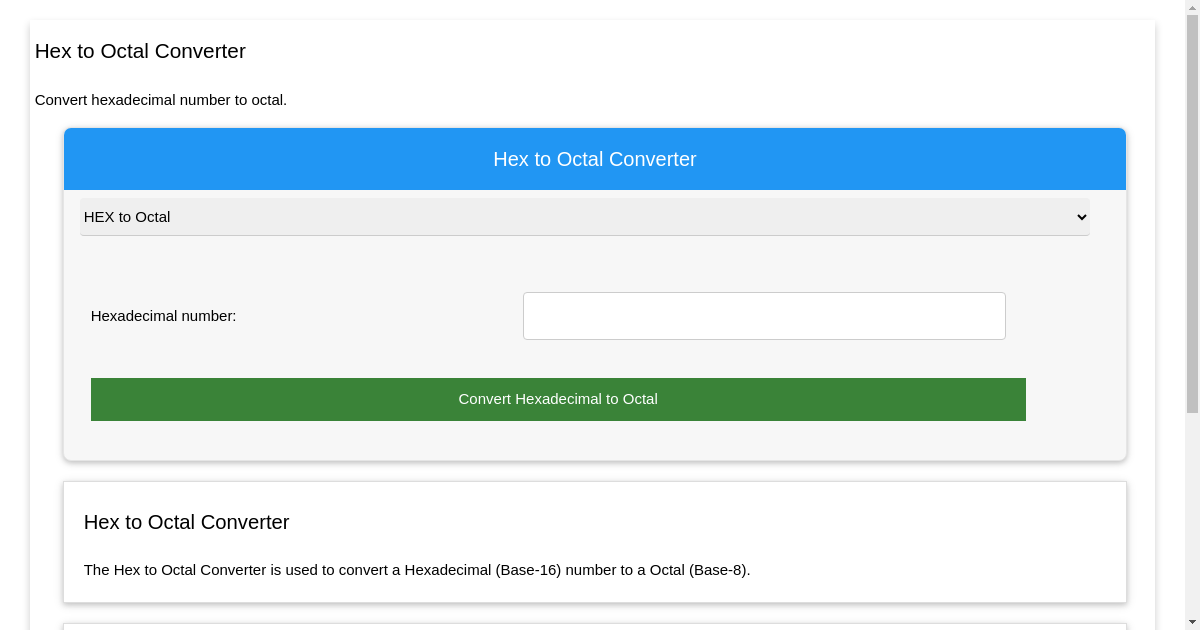 Hex to Octal Converter