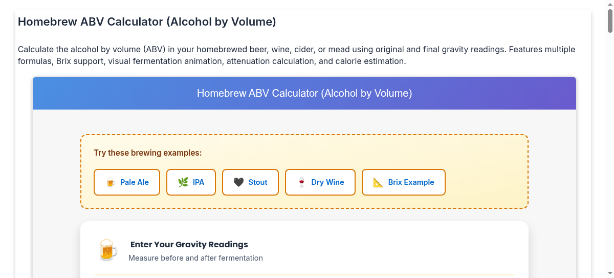 Homebrew ABV Calculator - Calculate Alcohol Percentage from Gravity ...