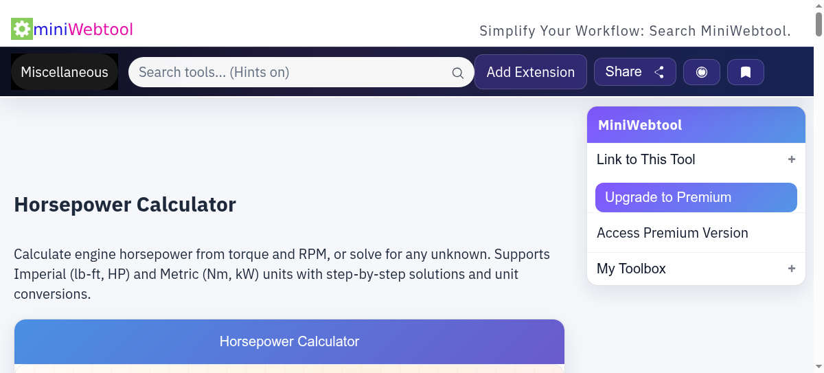 Horsepower Calculator - Convert Torque & RPM to HP, kW, PS