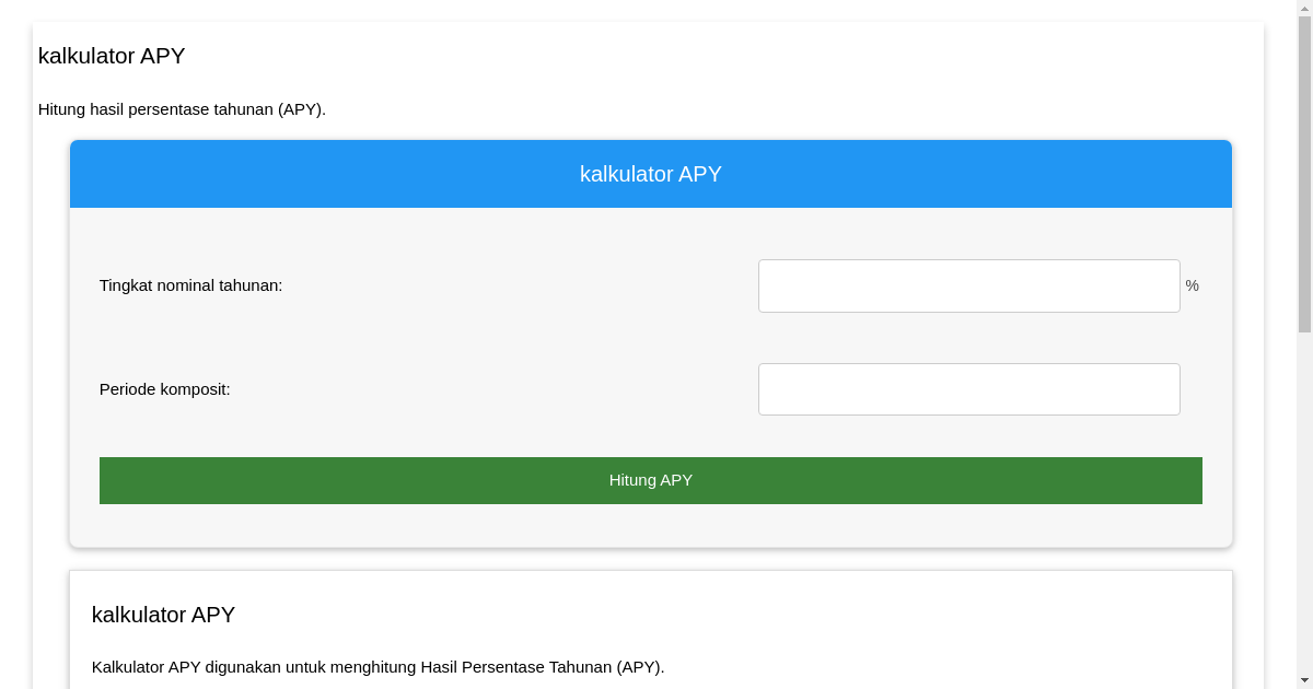 Kalkulator APY - Menghitung Hasil Persentase Tahunan
