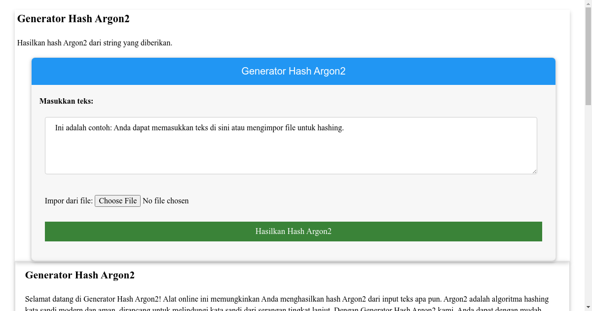 Generator Hash Argon2 Online