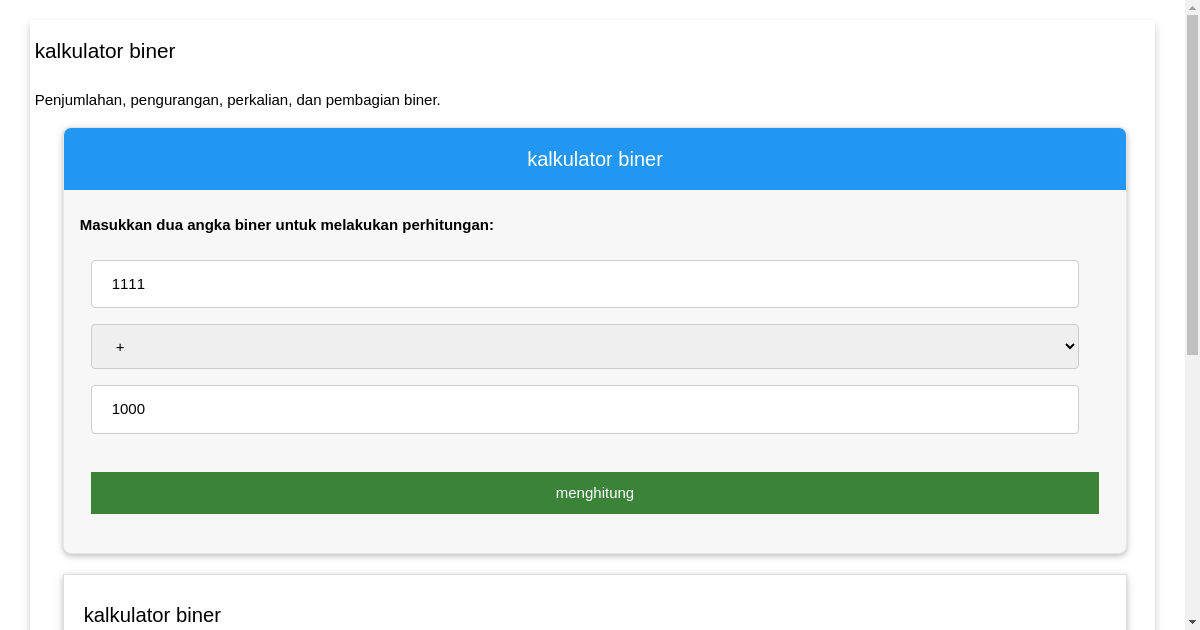 Kalkulator biner - Penjumlahan, Pengurangan, Perkalian dan Pembagian
