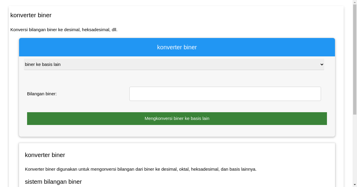 Konverter Biner - mengonversi biner ke desimal, heksadesimal, oktal ...