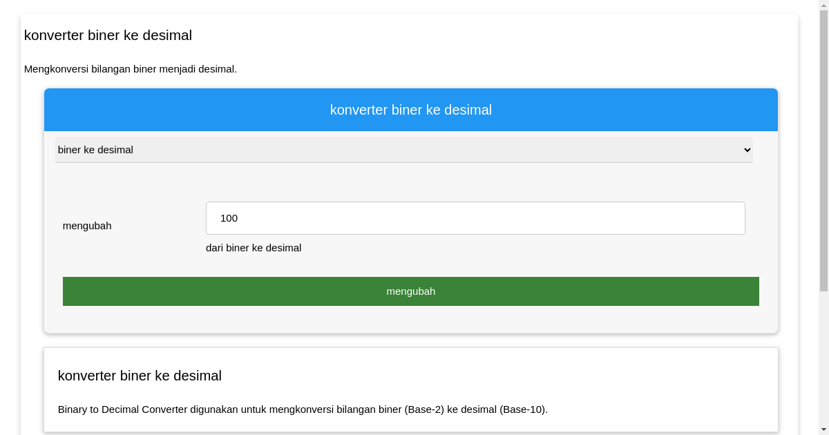 Konverter Biner ke Desimal | Alat Konversi Biner dan Desimal