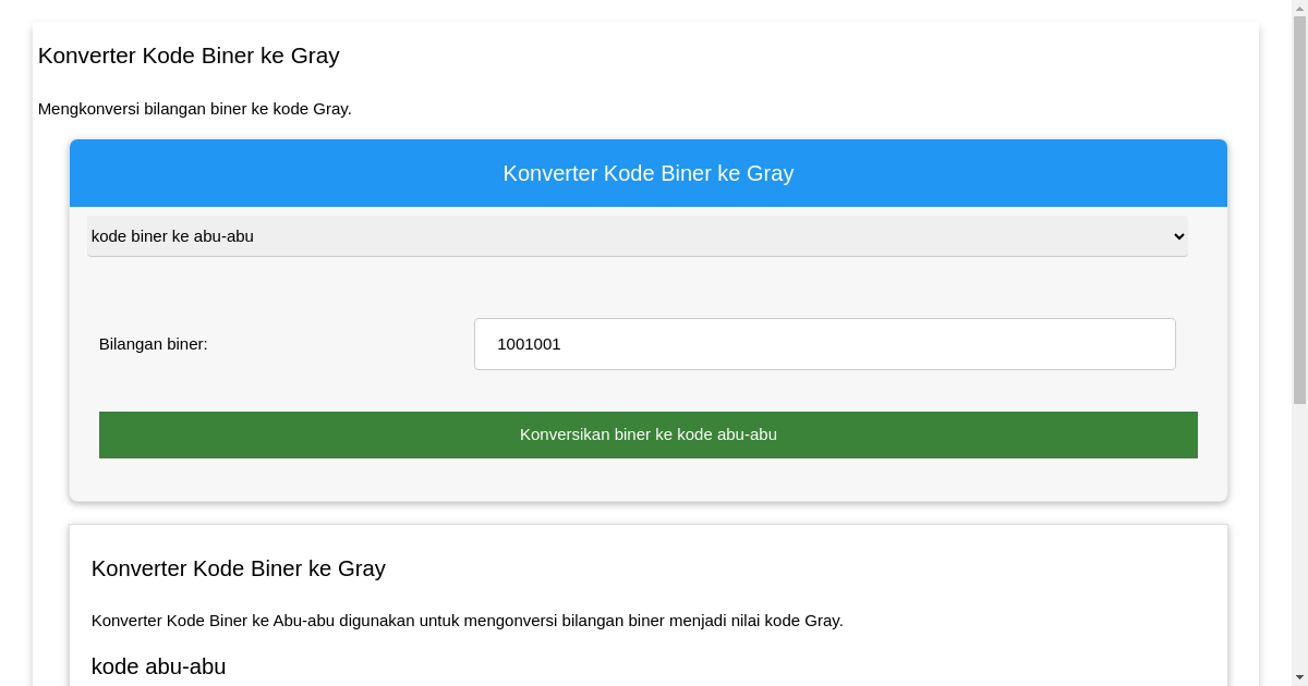 Konverter Kode Biner ke Gray