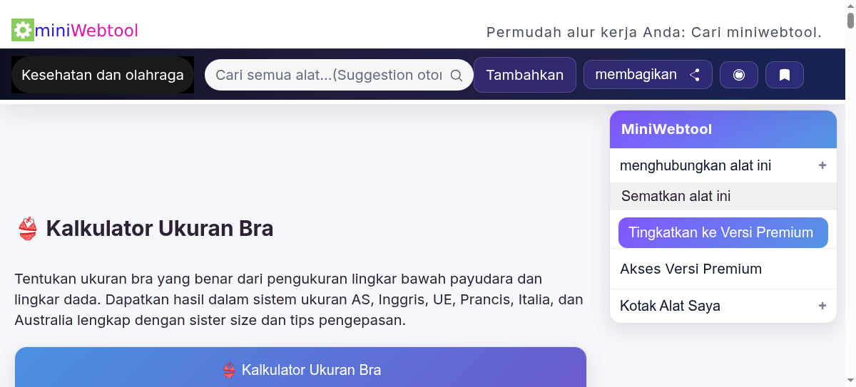 Kalkulator Ukuran Bra - Temukan Ukuran Bra Sempurna dari Ukuran Tubuh Anda