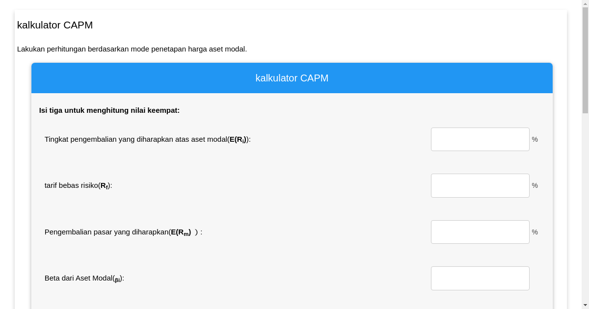 Kalkulator CAPM (Mode Penetapan Harga Aset Modal).
