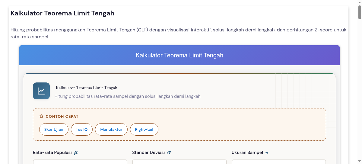 Kalkulator Teorema Limit Tengah - Kalkulator Probabilitas CLT dengan ...