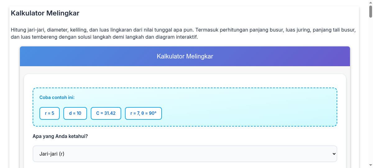 Kalkulator Melingkar - Luas, Keliling, Jari-jari, Diameter dengan Busur ...