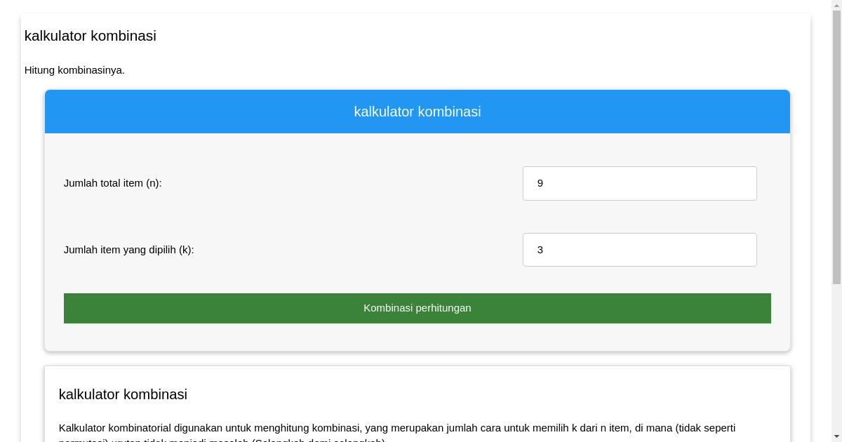 kalkulator kombinasi
