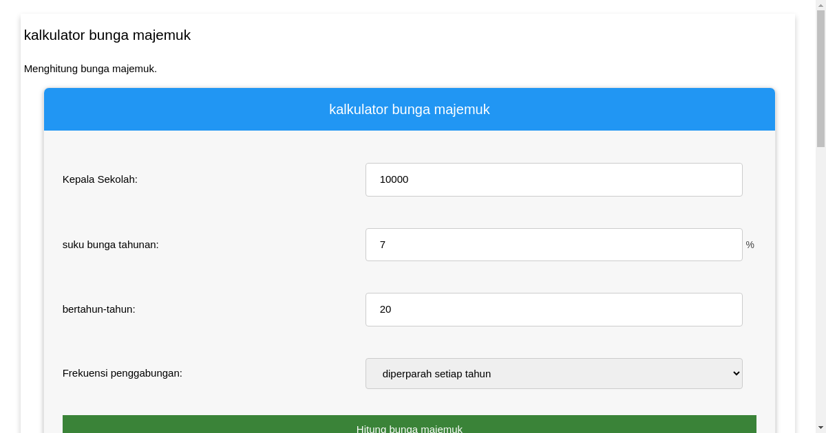 Kalkulator Bunga Majemuk - Hitung Bunga Majemuk dengan Visualisasi Pertumbuhan Interaktif
