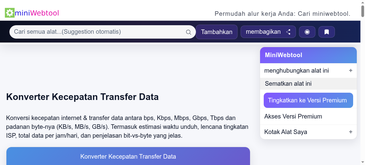 Konverter Kecepatan Transfer Data - Mbps, MBps, Gbps, MB/s & Lainnya