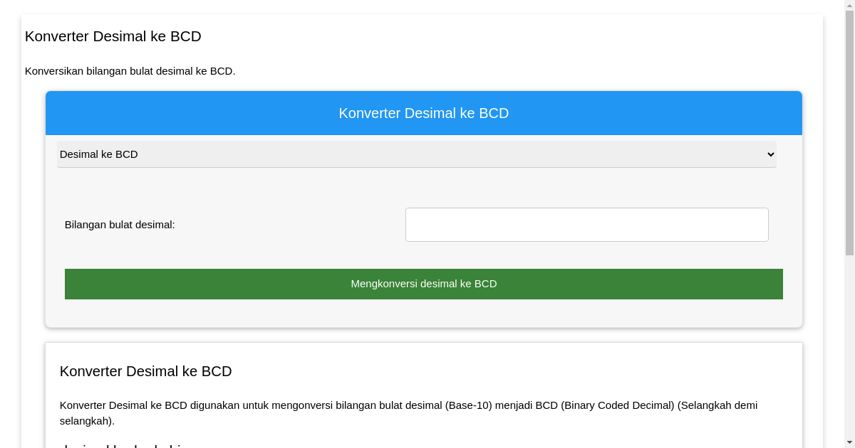 Konverter Desimal ke BCD - mengubah bilangan bulat desimal menjadi ...