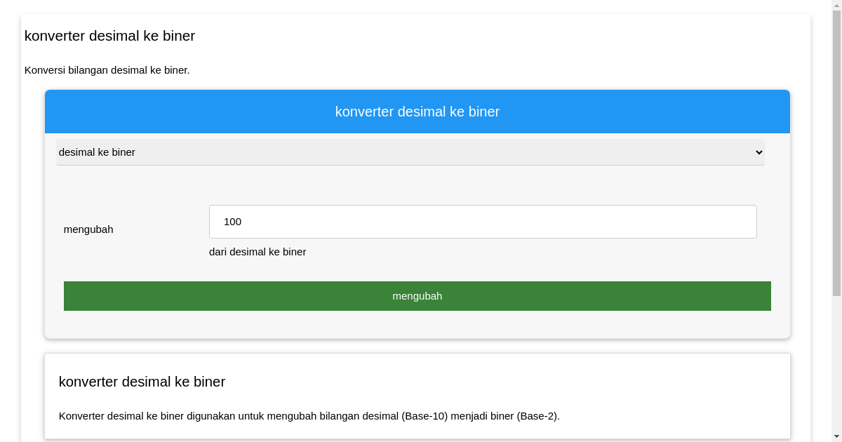 Konverter Desimal ke Biner | Alat Konversi Desimal dan Biner