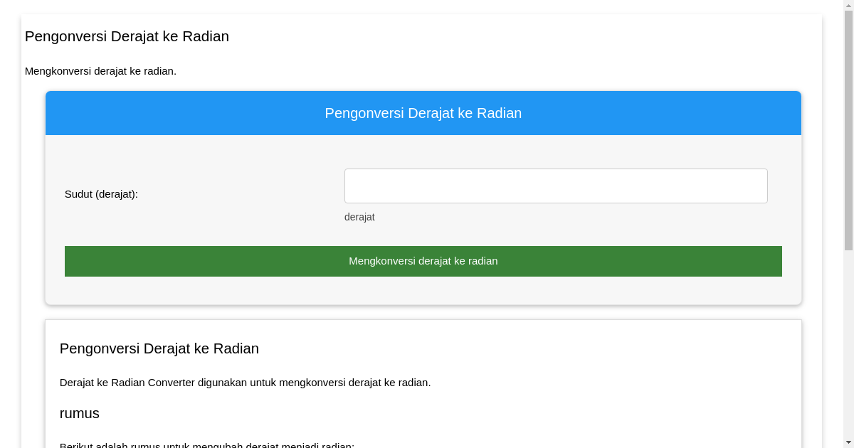 Pengonversi Derajat ke Radian