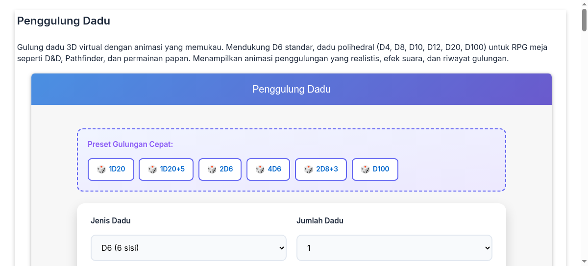 Penggulung Dadu Online - Dadu Virtual 3D untuk Board Game, D&D & TRPG