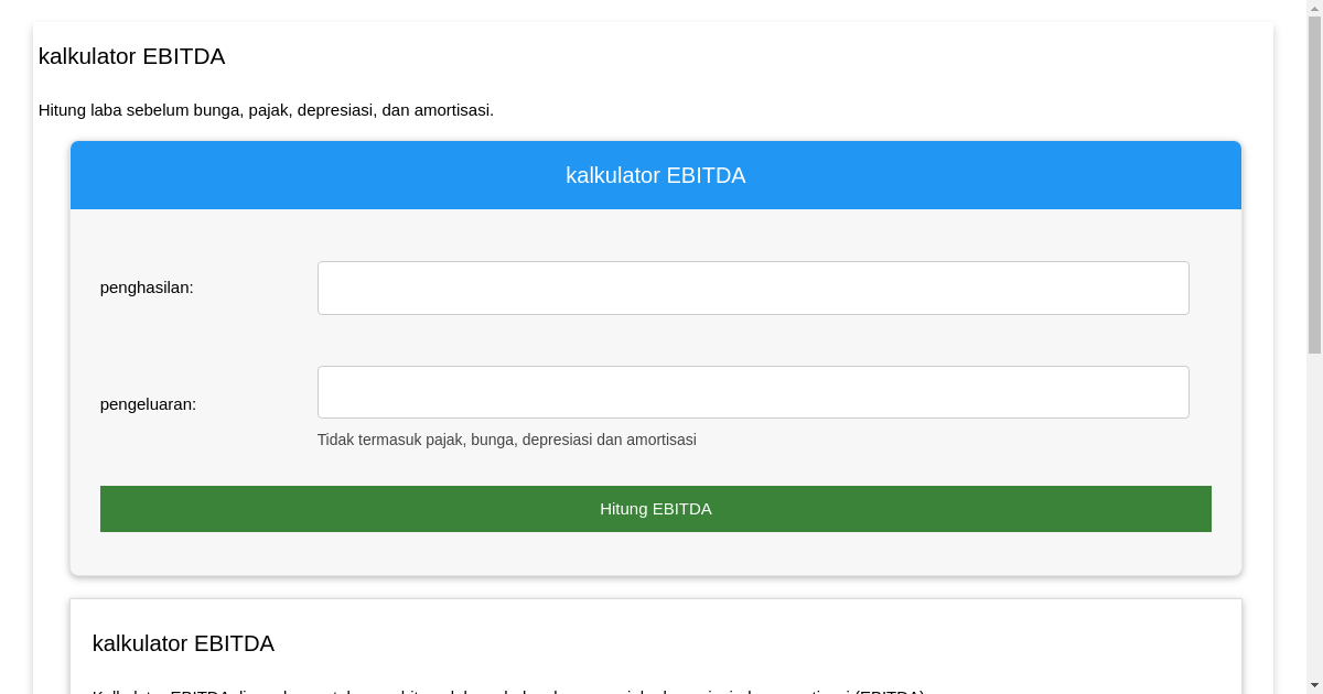 Kalkulator EBITDA - Menghitung EBITDA