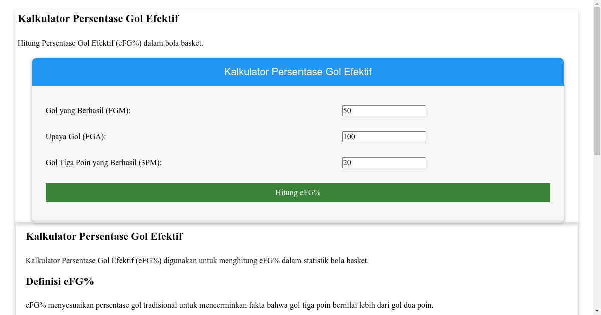 Kalkulator Persentase Gol Efektif