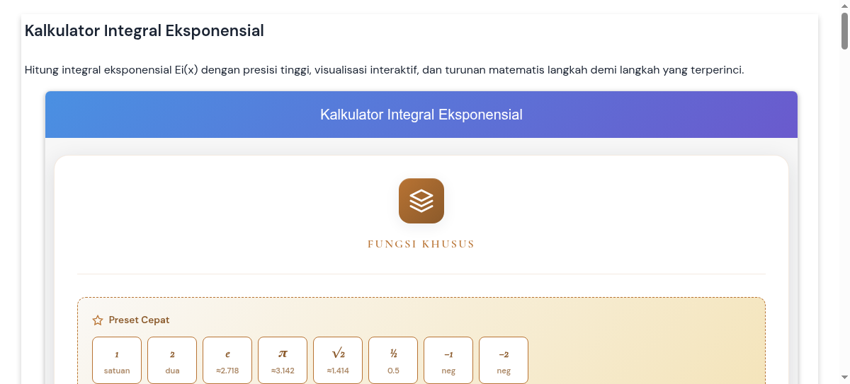 Kalkulator Integral Eksponensial - Ei(x) dengan Visualisasi dan Langkah ...