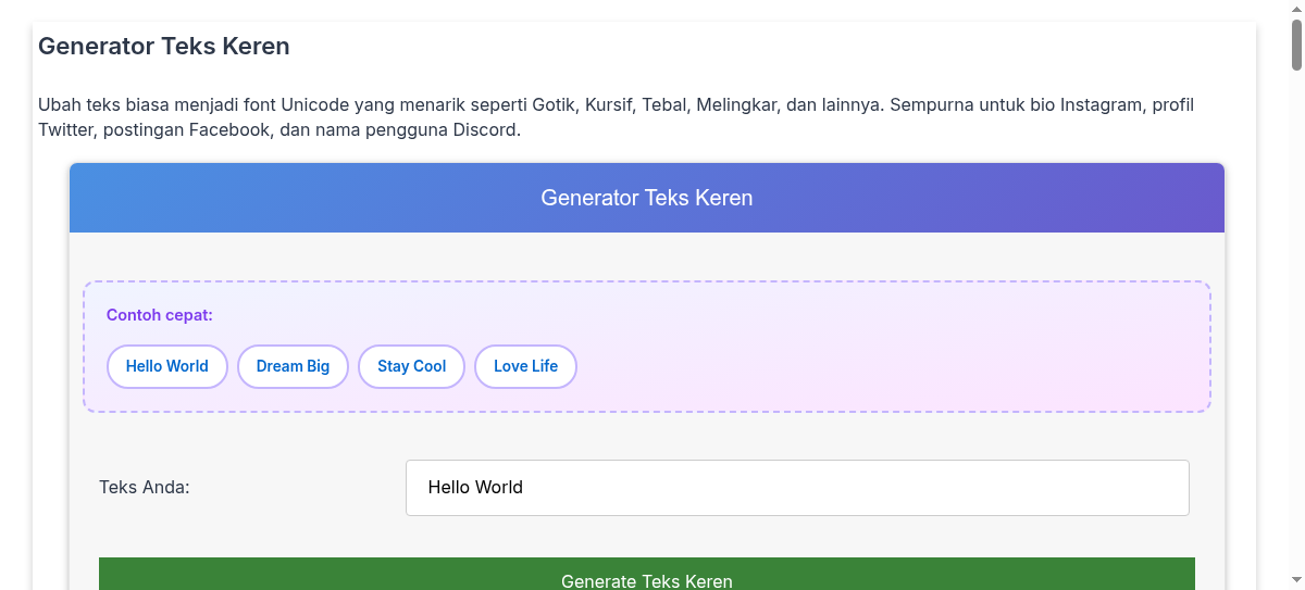 Generator Teks Keren - Buat font Unicode bergaya untuk media sosial