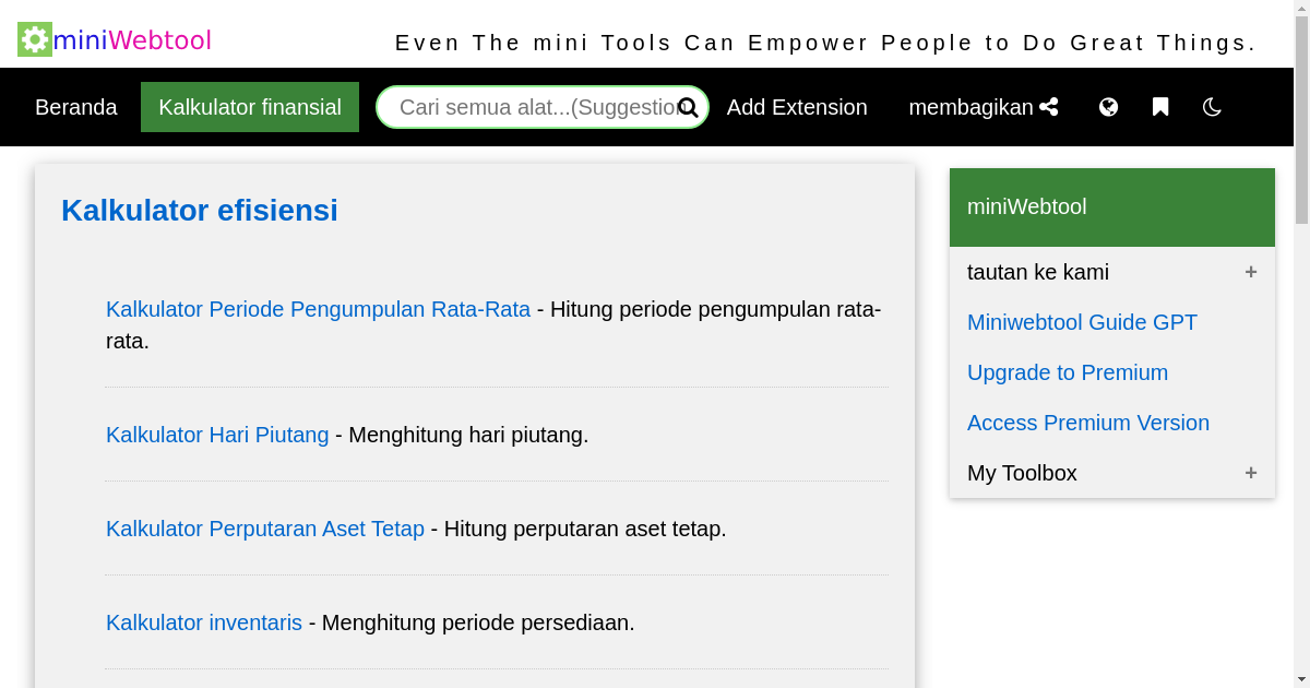 Alat dan Kalkulator - Kalkulator efisiensi