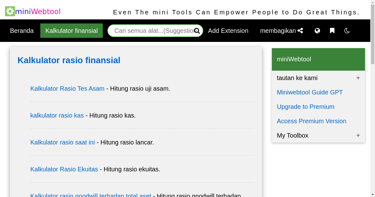 Alat dan Kalkulator - Kalkulator rasio finansial