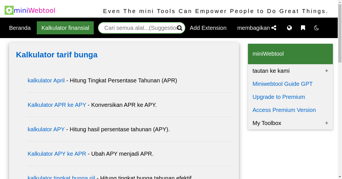 Alat dan Kalkulator - Kalkulator tarif bunga