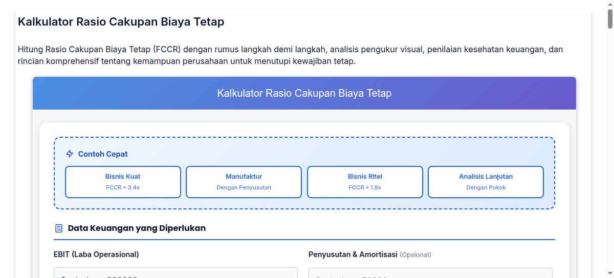 Kalkulator Rasio Cakupan Biaya Tetap - Formula FCCR, Analisis ...