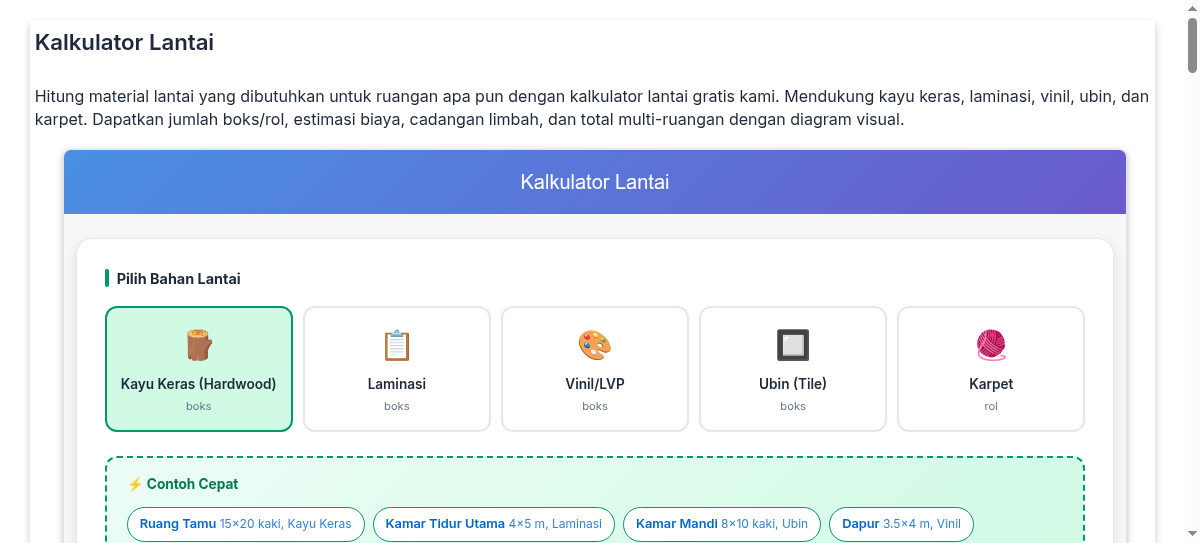 Kalkulator Lantai - Estimasi Biaya & Material Lantai Gratis