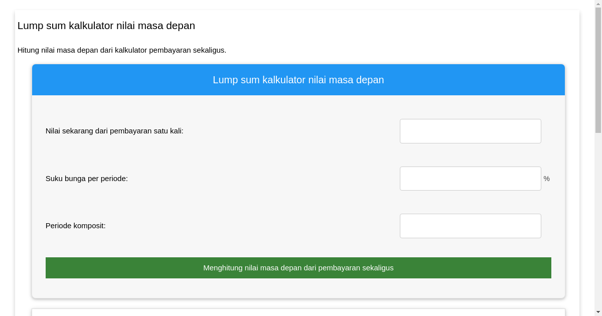Lump sum kalkulator nilai masa depan