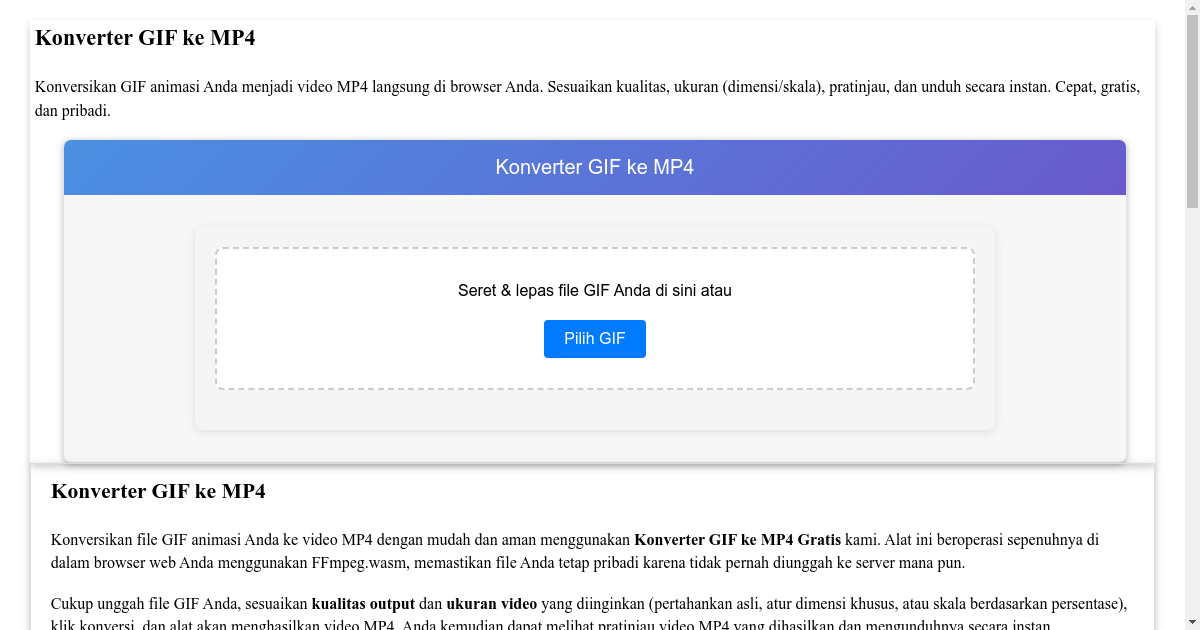 Konverter GIF ke MP4 Gratis - Konversi GIF Animasi ke Video Online dengan Opsi Kualitas/Ukuran