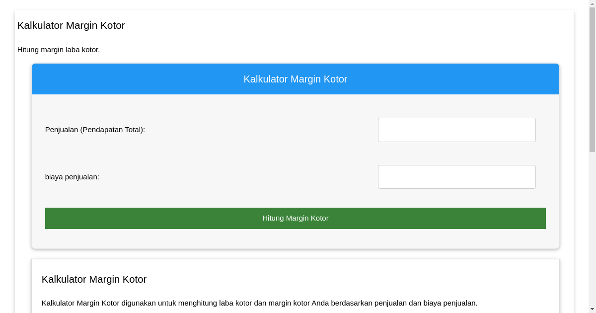 Kalkulator Laba Kotor - Menghitung Laba Kotor dan Margin Kotor