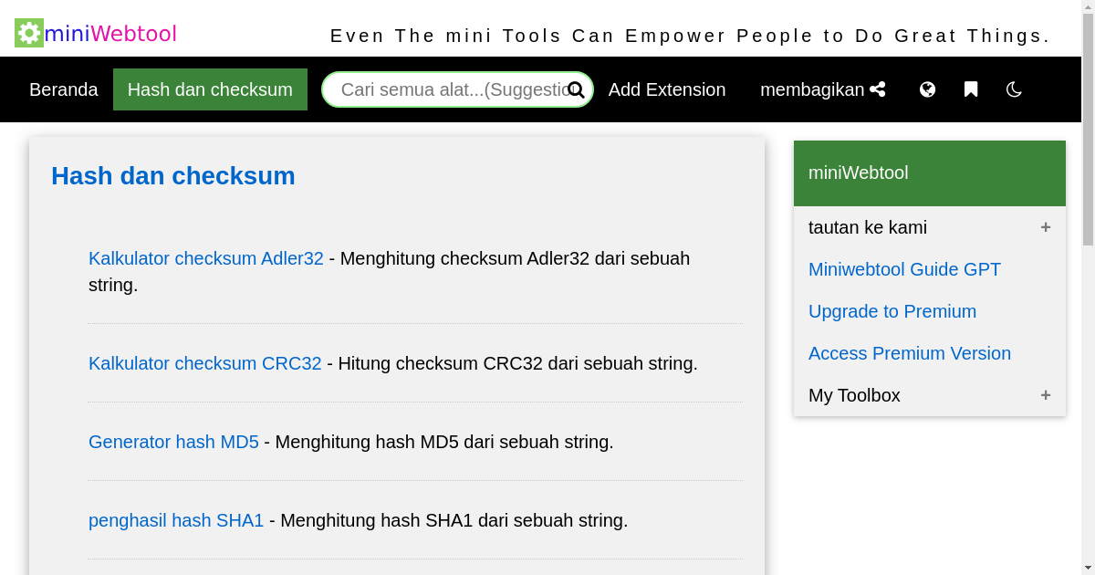Alat dan Kalkulator - Hash dan checksum