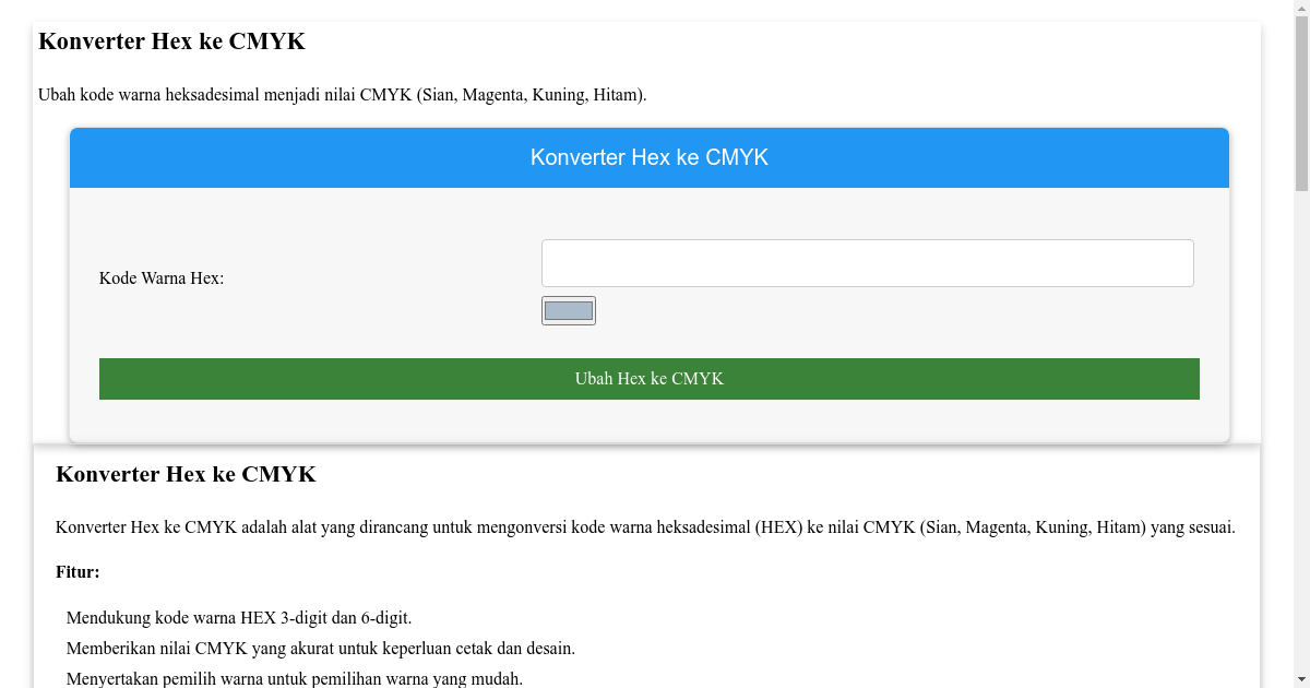 Konverter Hex ke CMYK - Ubah Kode Warna Hex ke CMYK