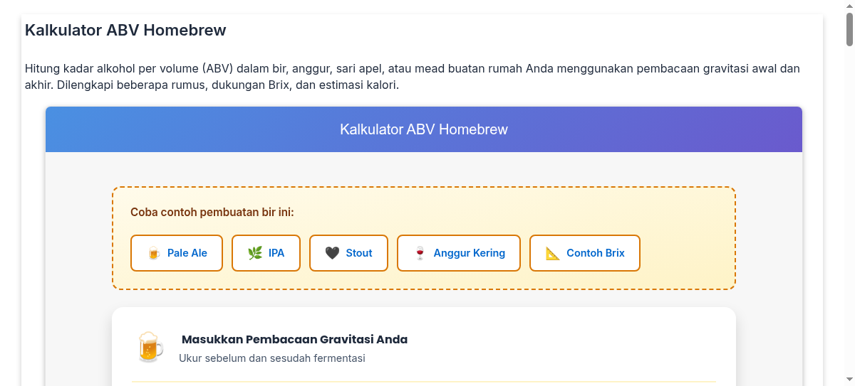 Kalkulator ABV Homebrew - Hitung Kadar Alkohol