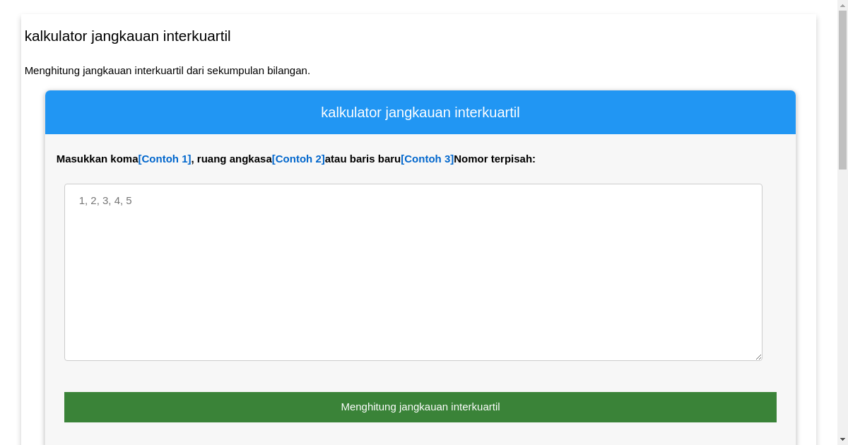 kalkulator jangkauan interkuartil