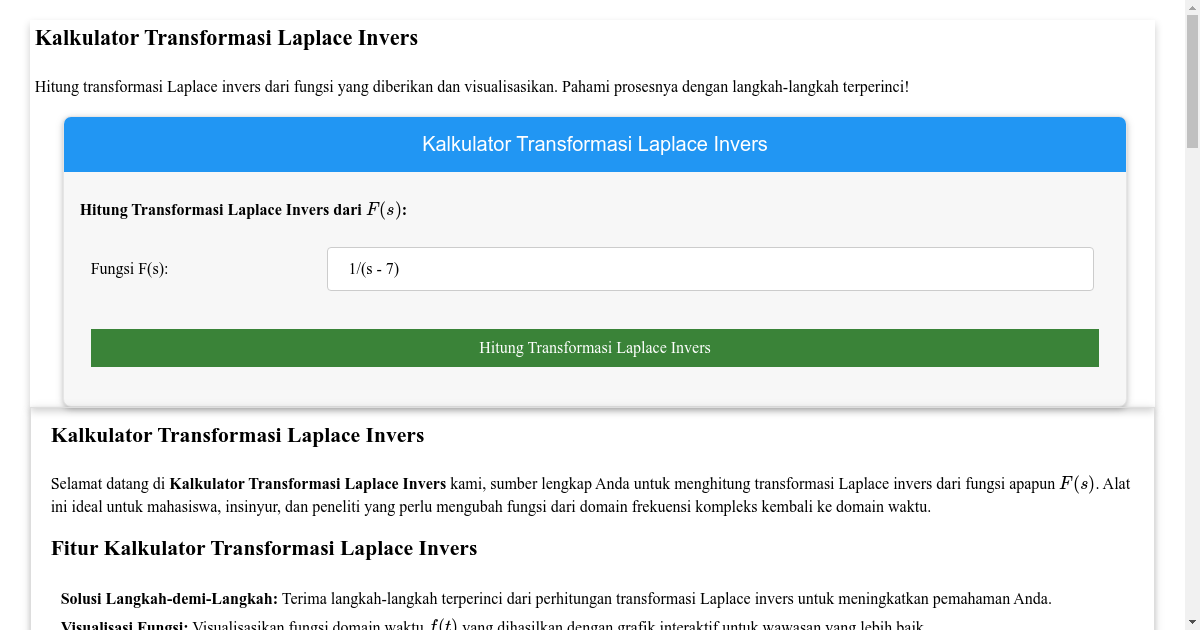 Kalkulator Transformasi Laplace Invers dengan Solusi Langkah-demi-Langkah