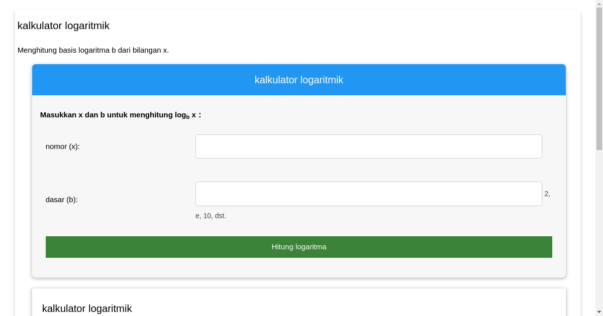 Kalkulator logaritma - Menghitung logaritma