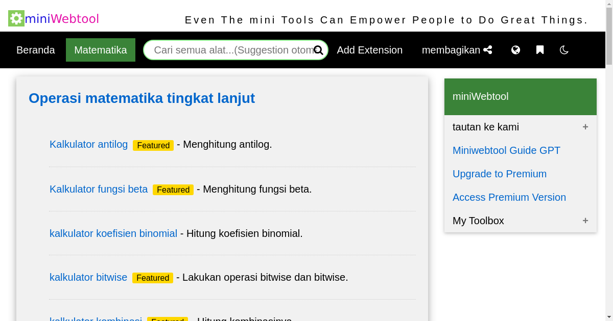 Alat dan Kalkulator - Operasi matematika tingkat lanjut