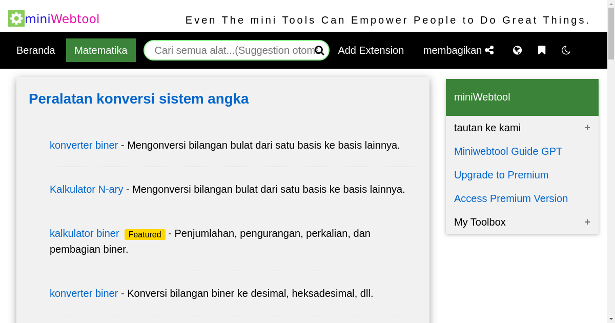 Alat dan Kalkulator - Peralatan konversi sistem angka