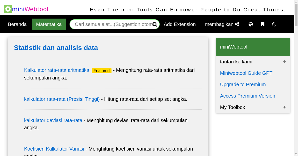 Alat dan Kalkulator - Statistik dan analisis data