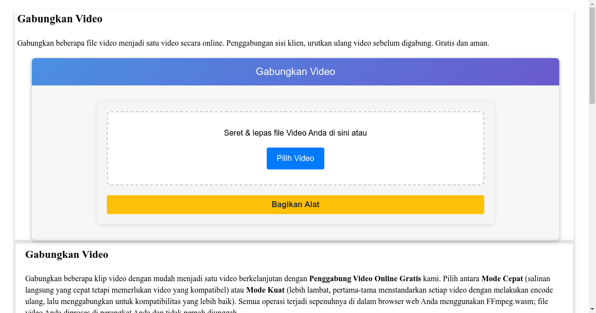 Gabungkan Video Online (MP4, WEBM, MOV) - Gratis